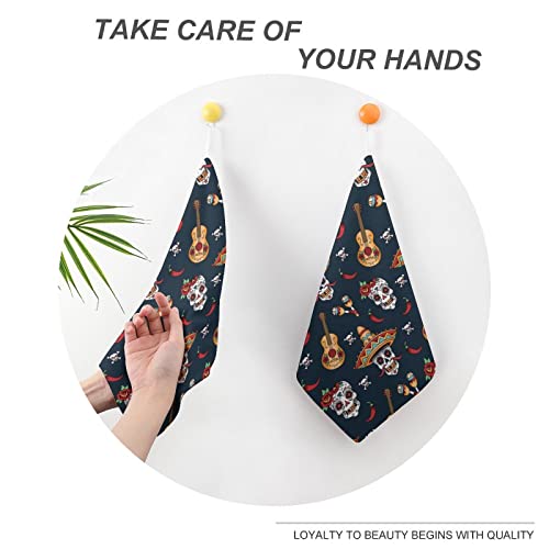 Lurnise Hand Towel Guitar Skull Hand Towels Dish Towel Lanyard Design for Bathroom Kitchen Sports