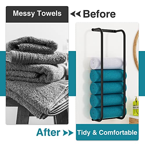 OFFSIR Towel Rack Wall Mounted, Bathroom Towel Storage, Stainless Steel Towel Racks for Bathroom, Bath Towel Holder Organizer for Folded Large Towel Washcloths, Easy to Install, Black