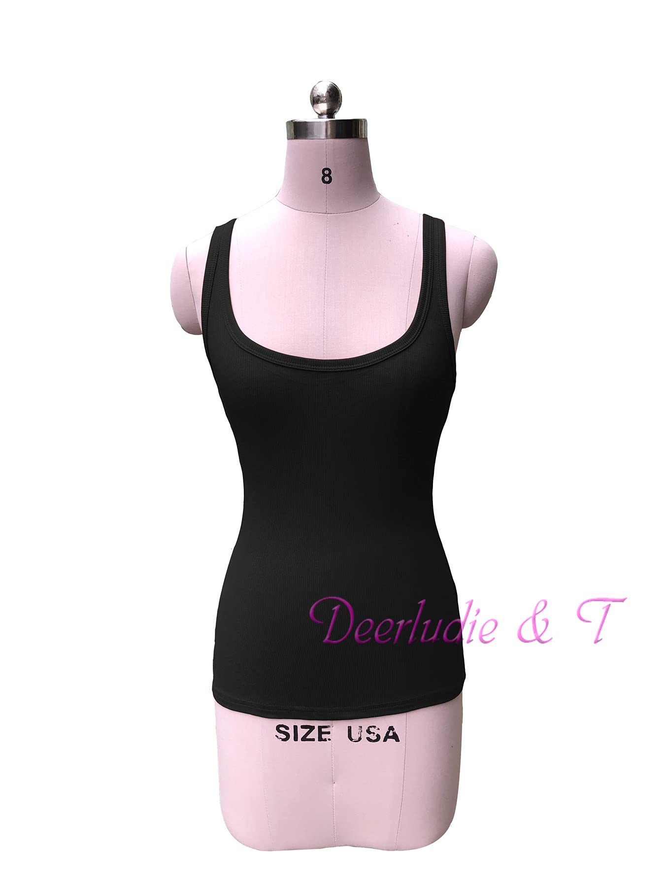 Deerludie & T Womens Scoop Neck Ribbed Tank Tops Low Cut Solid Sexy Summer Sleeveless Henley Shirts U-Black M
