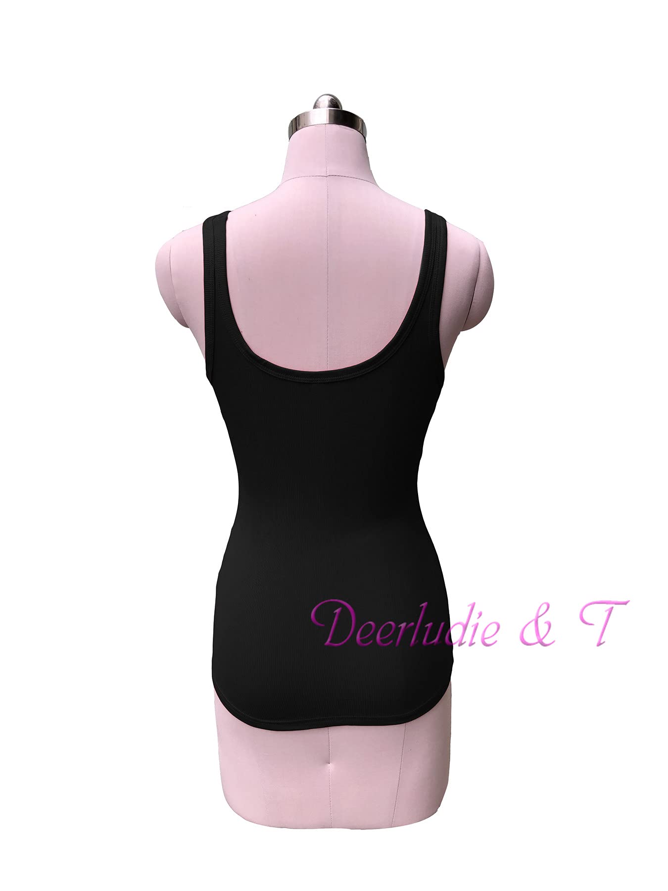 Deerludie & T Womens Scoop Neck Ribbed Tank Tops Low Cut Solid Sexy Summer Sleeveless Henley Shirts U-Black M