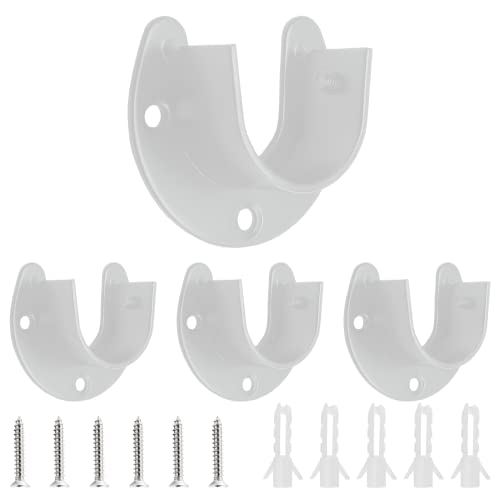LifCratms 4Pcs Stainless Steel Closet Rod Bracket, 1-1/4" U-Shaped Curtain Flange Rod Holder, Wardrobe Pole End Supports Opening Flange Sockets with Screws (White)