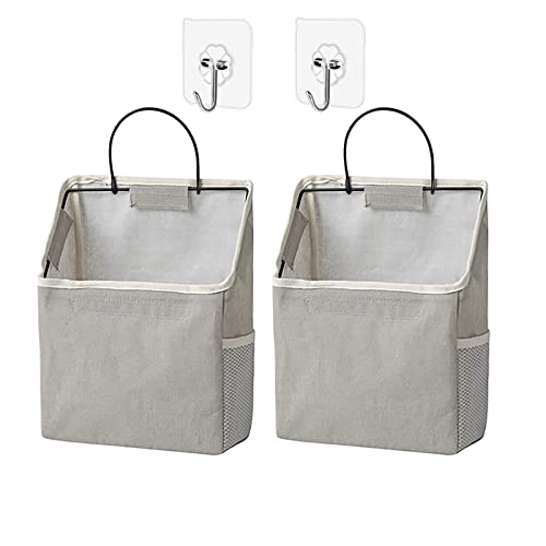 SMALIGOLA 2 Pack Wall Hanging Storage Bag, Hanging Organizer Bag with Sticky Hook, Wall Organizer for Dormitory Bathroom Bedroom Kitchen (Gray)