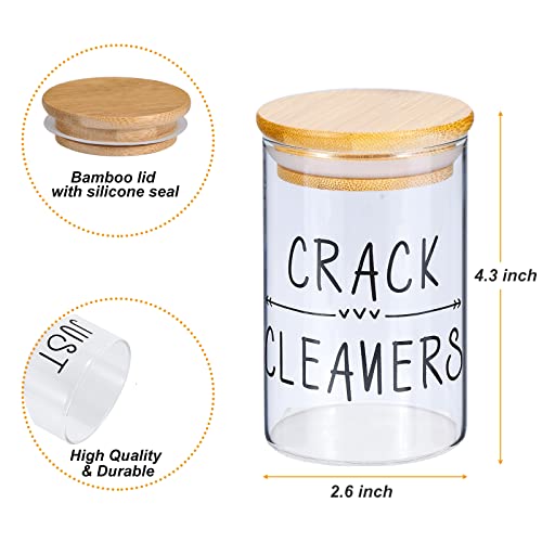 4 Pack Qtip Holder, 10 oz Bathroom Organization with Bamboo Lids, Clear Glass Farmhouse Qtip Holder for Bathroom Vanity, Great for Cotton Swabs, Cotton Ball, Floss, Bathroom Decor