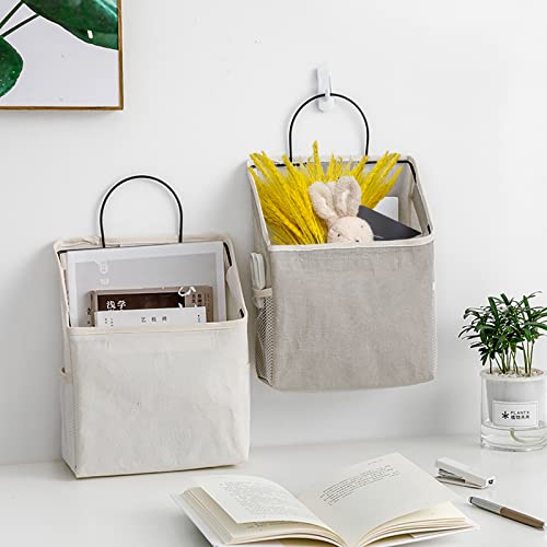 SMALIGOLA 2 Pack Wall Hanging Storage Bag, Hanging Organizer Bag with Sticky Hook, Wall Organizer for Dormitory Bathroom Bedroom Kitchen (Gray)