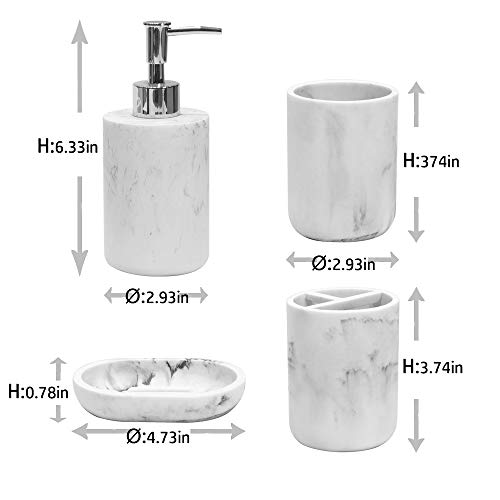 Heylian Bathroom Accessory Set, 4-Piece Like Marble with Soap Dispenser, Toothbrush Holder, Tumbler, Soap Dish