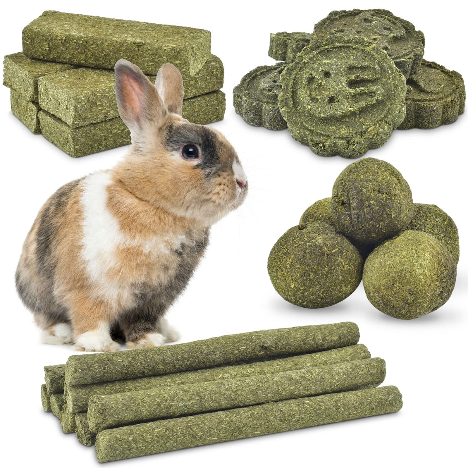 ERKOON 25Pcs Bunny Chew Toys, 100% Natural Timothy Hay Chew Biscuit&Treats Sticks, Chew Toy for Teeth for Rabbit Chinchilla Guinea Pig Hamster Gerbil Squirrel, 8.5oz