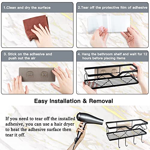 Kadolina 2 Pack Adhesive Shower Caddy Bathroom Shelf, Stainless Steel Shower Organizer Shower Shelves for Inside Shower No Drilling Rustproof Conditioner Shampoo Storage Holder(Black)