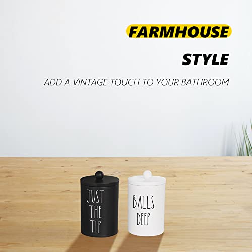 Farmhouse Apothecary Jars, Qtip & Cotton Ball Holder with Lids, Funny Rustic Cotton Swab Canisters for Bathroom Decor Storage Organization (Black & White)