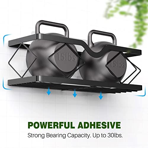 Kadolina 2 Pack Adhesive Shower Caddy Bathroom Shelf, Stainless Steel Shower Organizer Shower Shelves for Inside Shower No Drilling Rustproof Conditioner Shampoo Storage Holder(Black)