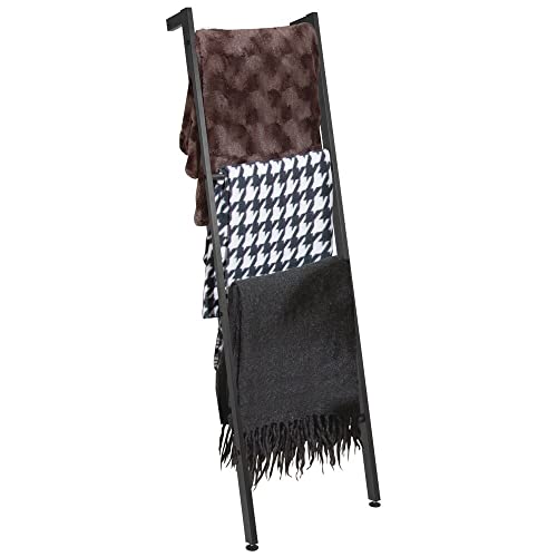 mDesign Metal Wall-Leaning Towel Ladder for Bathroom - 4-Level Decorative Ladder Rack and Towel Holder - Rustic Bath Towel Storage Stand for Modern Decor - Bathroom Towel Ladder Rack - Matte Black
