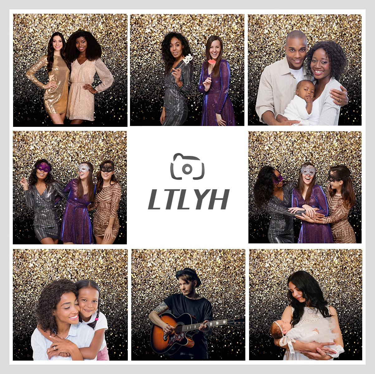 LTLYH 8X8ft Black and Gold Backdrop Golden Spots Backdrop Vinyl Photography Backdrop Vintage Astract Background for Family Birthday Party Newborn Studio Props 129……