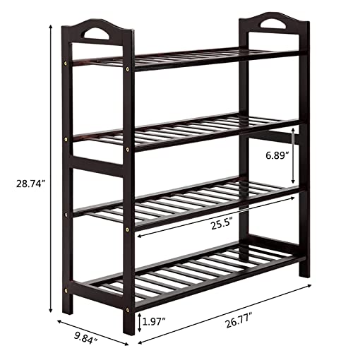 CYGNIZ Concise 16-Pairs 4 Tiers Bamboo Shoe Rack Storage for entryway Home Bedroom and Office Easy to Assemble Shoe Organizer 26.77" x 9.84" x 28.74"
