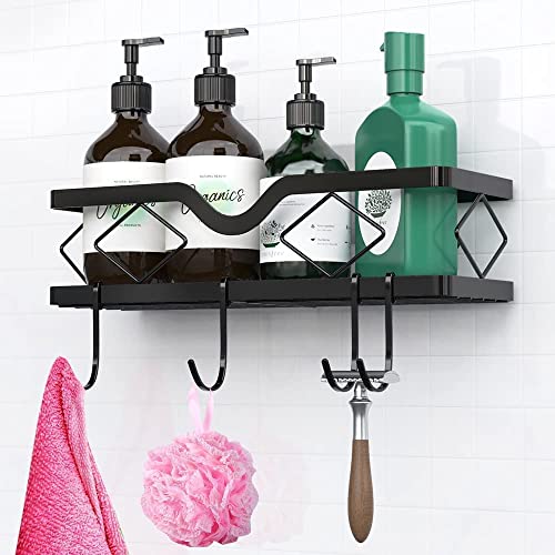 Kadolina 2 Pack Adhesive Shower Caddy Bathroom Shelf, Stainless Steel Shower Organizer Shower Shelves for Inside Shower No Drilling Rustproof Conditioner Shampoo Storage Holder(Black)