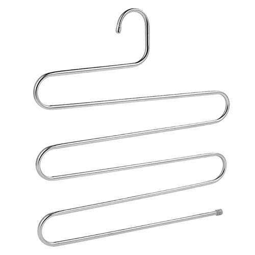 Gnc33Ouhen Pants Hangers,S Shaped Stainless Steel 5-Layer Wardrobe Anti-Slip Saving Space rousers Storage Rack.