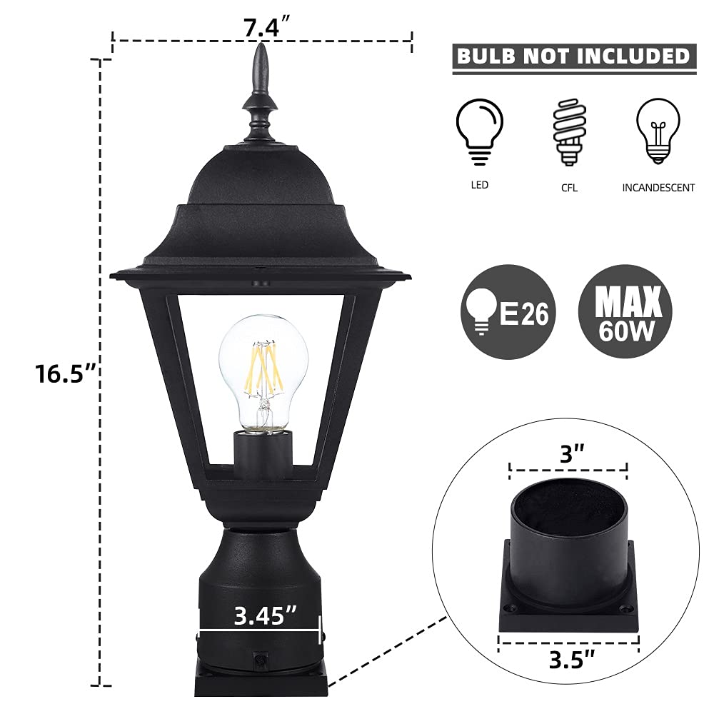 Windben Outdoor Post Light,Lamp Post Light Fixture,Post Lantern with Pier Mount Base,Matte Black,7.4in,Suitable for Gardens,Yards,Balconies,Passages or Entrances,etc