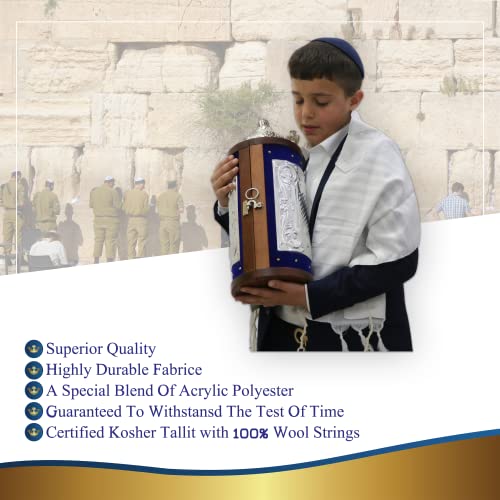 Ateret Judaica Traditional Tallit Prayer Shawl from Israel, supervised kosher, with Bracha on The Neck. with Matching Fabric Cover & Free Clear Plastic Cover