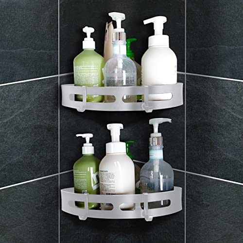 HXBYX Corner Shower Caddy Adhesive Shower Shelves Bathroom Shelf, 2 Pack No Drilling Shower Corner Organizer with Hooks Wall Mounted Aluminum Storage Rack for Bathroom Kitchen Dorm