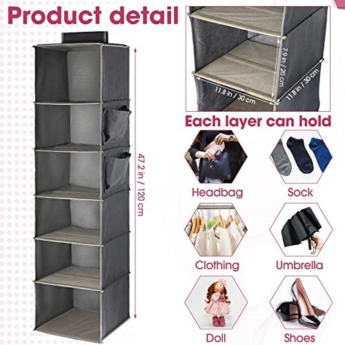 3 Pack Hanging Closet Organizers and Storage, 6 Shelf Hanging Clothing Shelves Collapsible Clothes Closet Organizer Storage Fabric Shelves with Side Pockets