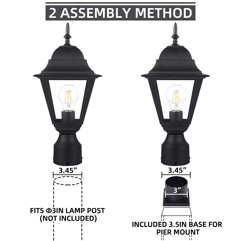 Windben Outdoor Post Light,Lamp Post Light Fixture,Post Lantern with Pier Mount Base,Matte Black,7.4in,Suitable for Gardens,Yards,Balconies,Passages or Entrances,etc
