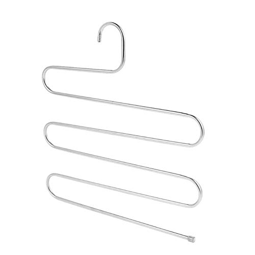 Gnc33Ouhen Pants Hangers,S Shaped Stainless Steel 5-Layer Wardrobe Anti-Slip Saving Space rousers Storage Rack.