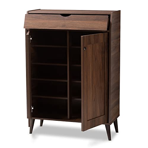 Baxton Studio Cormier Walnut Brown Finished 2-Door Wood Shoe Cabinet