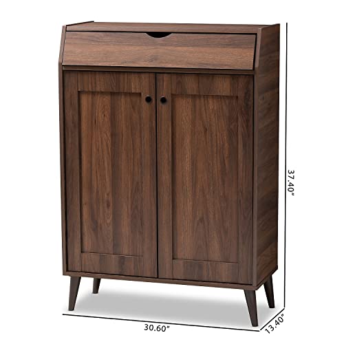 Baxton Studio Cormier Walnut Brown Finished 2-Door Wood Shoe Cabinet