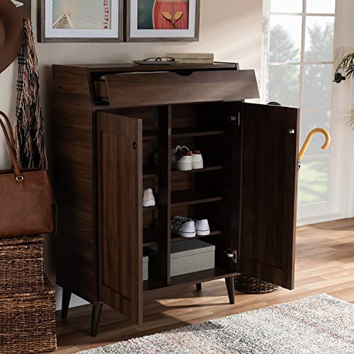 Baxton Studio Cormier Walnut Brown Finished 2-Door Wood Shoe Cabinet