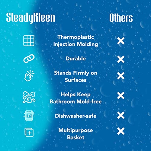 STEADYKLEEN - Plastic Shower Caddy, Fits Shower Shelves with Other Bathroom Must Haves, Mesh Shower Caddy Alternative, 8.5 x 2.5 inches