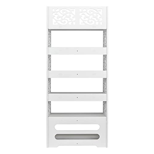 Stylish 6 Tier Wood-Plastic Shoe Rack Organizer with Carved Design - Elegant White Decorative Closet Shoe Storage Rack