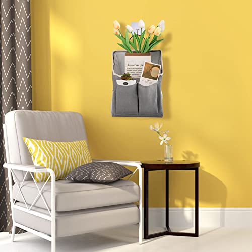 FJZZ Wall Hanging Storage Bag with Pockets, Upgrade Large Multifunctional Linen Cotton Wall Mounted Sundries Organizer for Hanging in Entryway, Dormitory, Bedroom, Bathroom- Sticky Hook Included