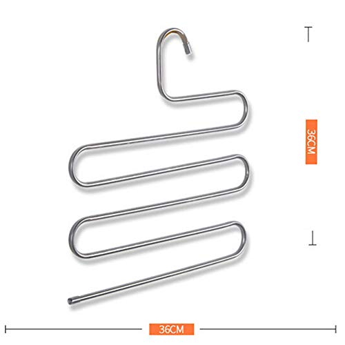 Gnc33Ouhen Pants Hangers,S Shaped Stainless Steel 5-Layer Wardrobe Anti-Slip Saving Space rousers Storage Rack.