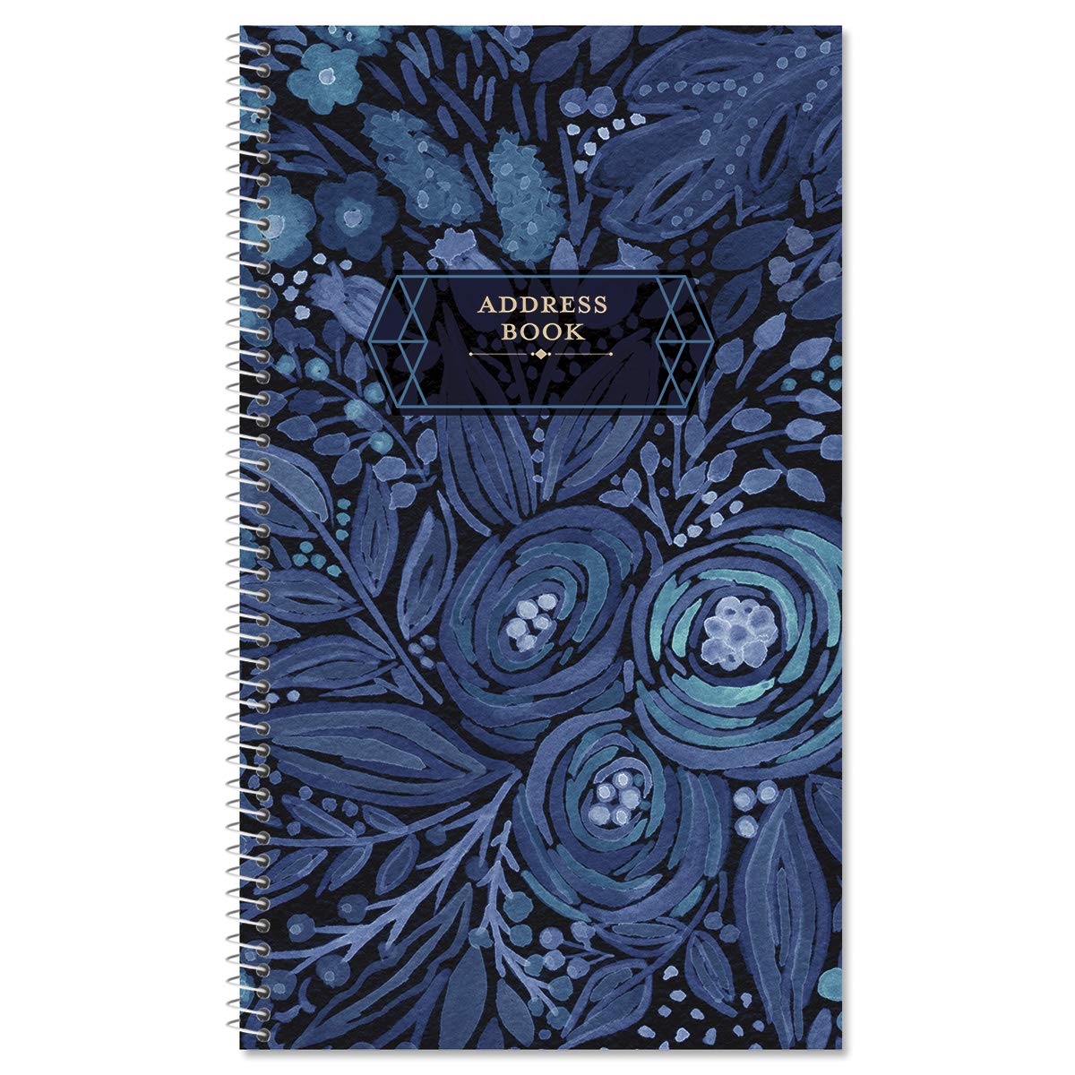 Navy Blossoms Address Book - 94 Pages; 5" x 8-1/2", Spiral-Bound, 50 Replacement Cover Stickers