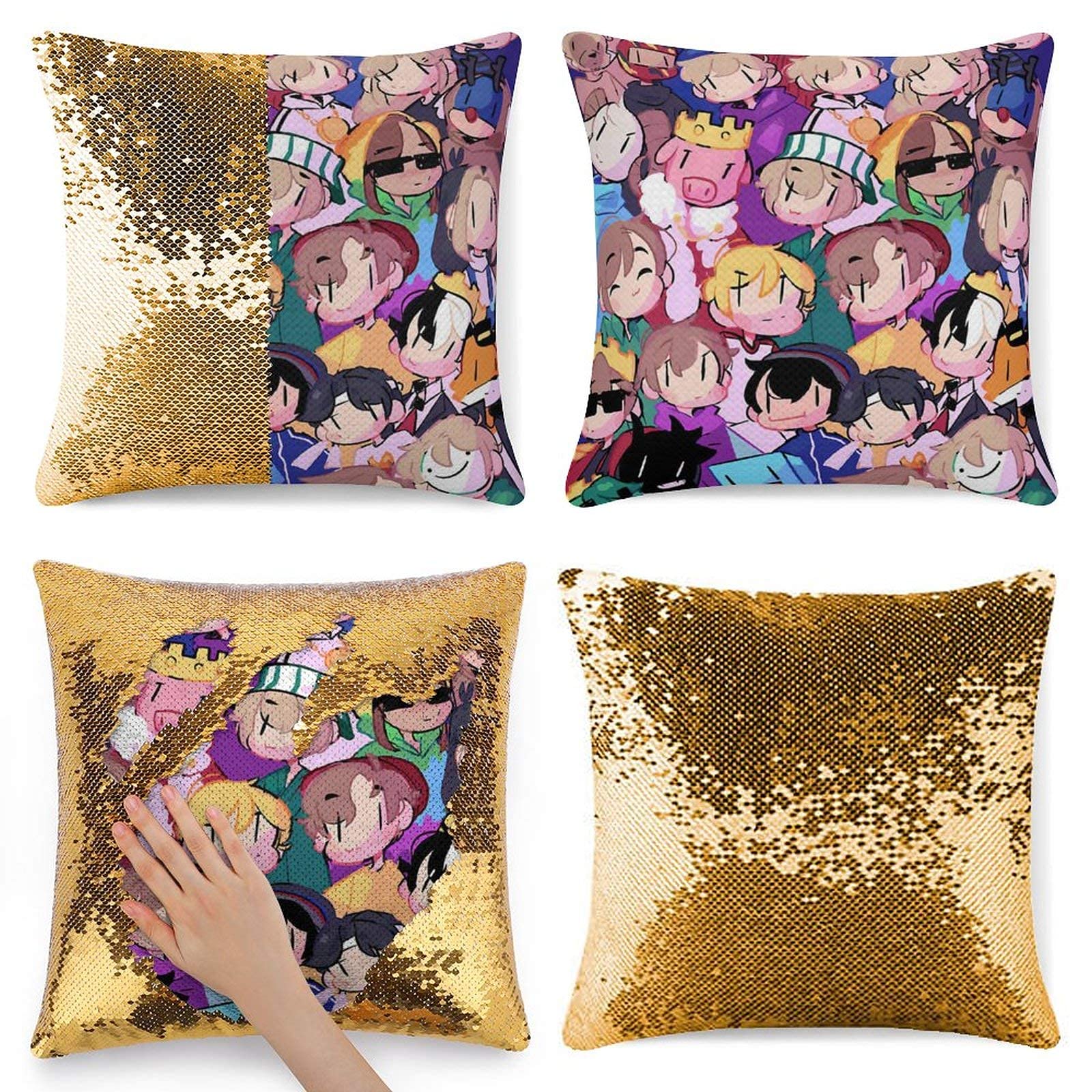 ZDZHWX Flip Sequin Pillow Cases Reversible Sequin Square Cushion Cover for Decor Bedroom Sofa Car 16 x 16 Inches