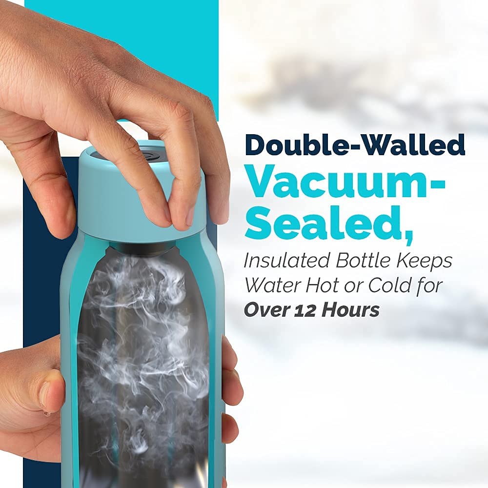 UVBRITE Go Self-Cleaning UV Water Bottle - 18.6 oz Insulated Stainless-Steel Rechargeable & Reusable Purifying Bottle - Sterilization & Travel-Friendly - BPA Free - Leakproof with Safety Lock (Cyan)