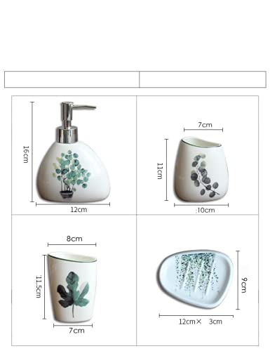 Marble Bathroom Accessories Set - 4 Piece Ceramic Bath Accessory Complete Set Luxury Bath Accessory with Soap Dispenser, Toothbrush Holder, Tumbler, Soap Dish (Green Leaf 2(4Pcs))