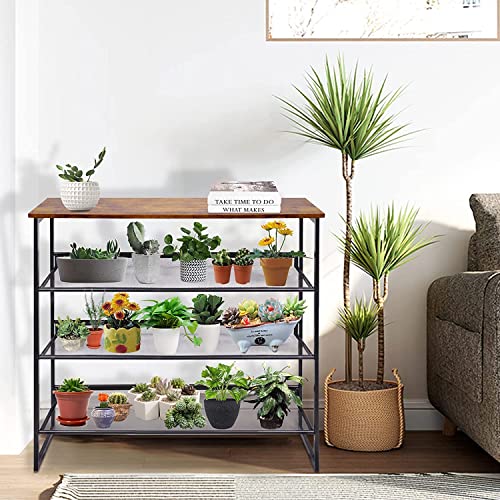 Garden 4 you 2PC 4-Tiers Shoe Storage Freestanding Organizer Modern 25.2 IN Tilting Adjustable Shoe Rack, Stable, Durable For High Heels, Entryways, Hallways, Closets, Dormitory Rooms, Brown