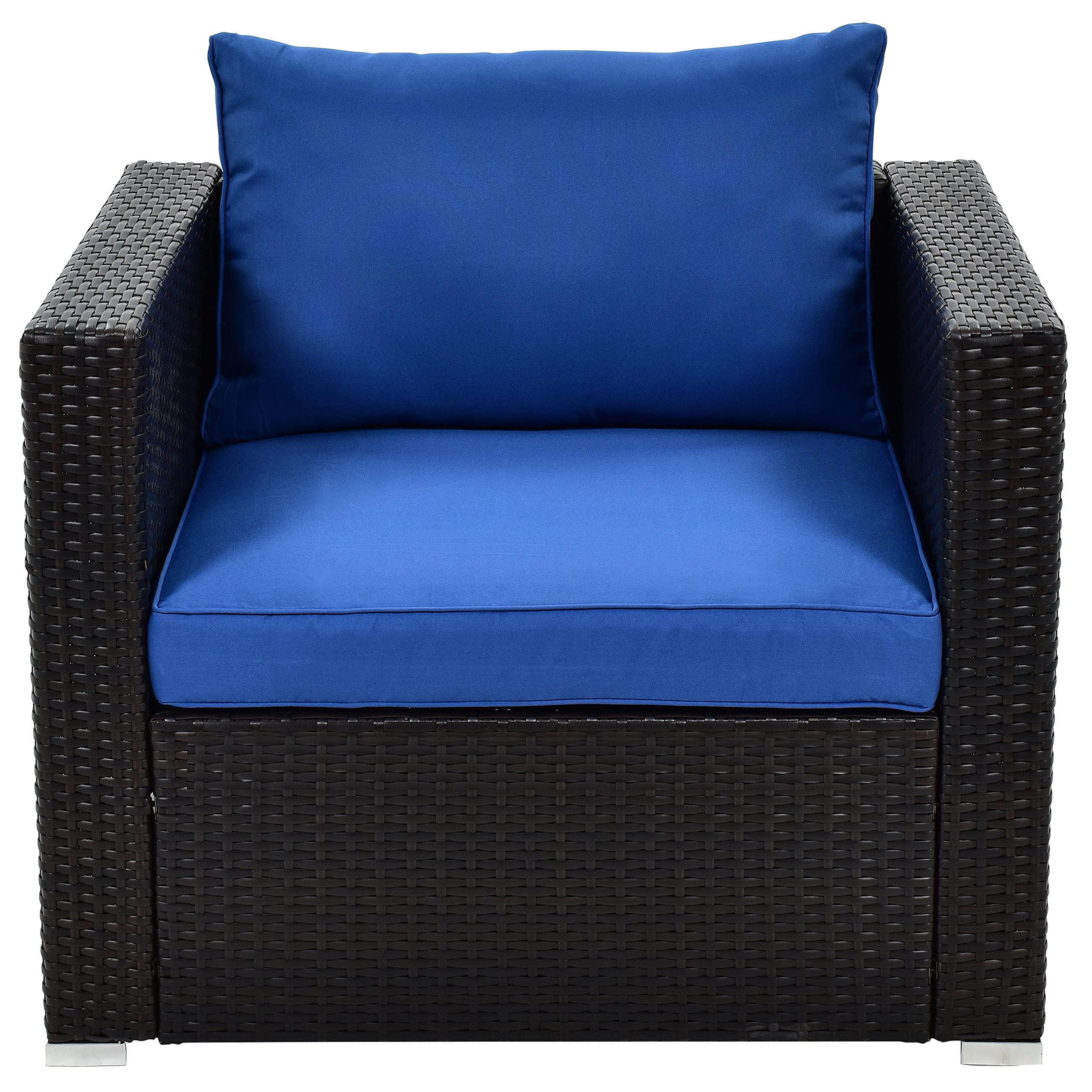 Merax Patio Furniture Sets, 6 PCS Outdoor Patio Sectional Sofa Set, All Weather PE Wicker Rattan Conversation Set with Glass Table & Cushions, Brown+Blue