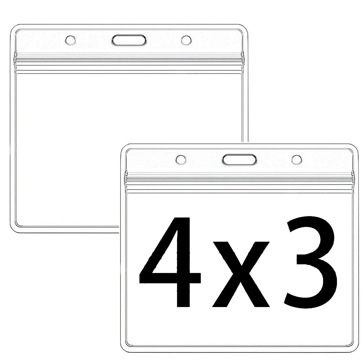 Thick Horizontal ID Card Name Tag Badge Holder with Waterproof Type Resealable Zip (Horizontal 4x3, 6Packs)