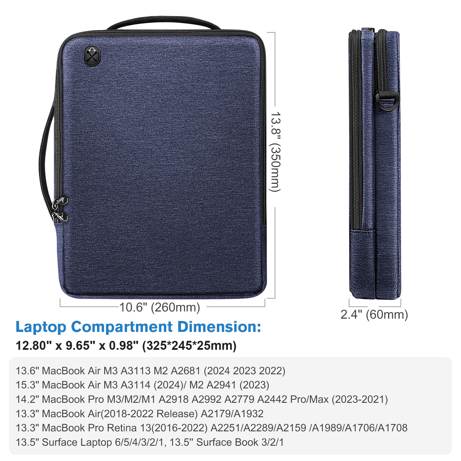 FINPAC Laptop Shoulder Bag for 14-inch MacBook Pro M3/M2/M1 Pro/Max A2779 A2442 2023-2021, 13’’ MacBook Air/Pro, Carrying Case for MacBook Air 15, Surface Laptop, HP, Dell, Acer Chromebook, Navy