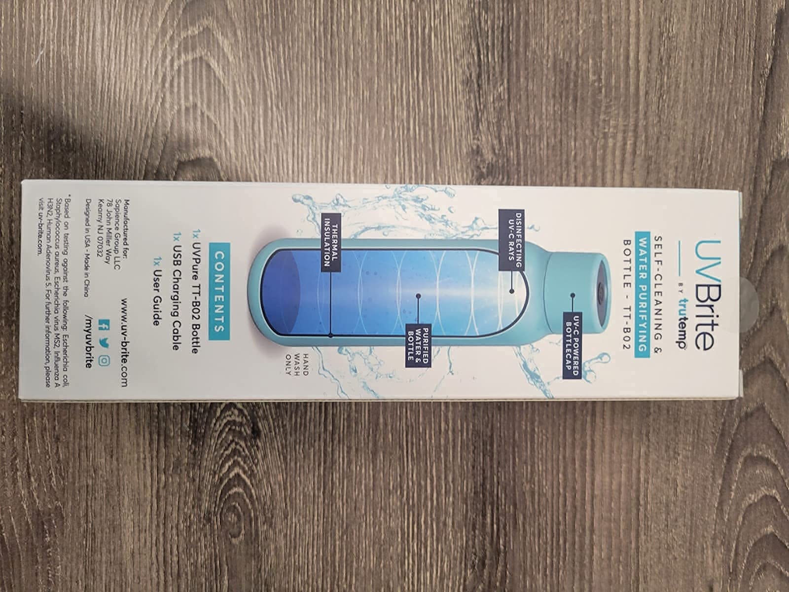 UVBRITE Go Self-Cleaning UV Water Bottle - 18.6 oz Insulated Stainless-Steel Rechargeable & Reusable Purifying Bottle - Sterilization & Travel-Friendly - BPA Free - Leakproof with Safety Lock (Cyan)