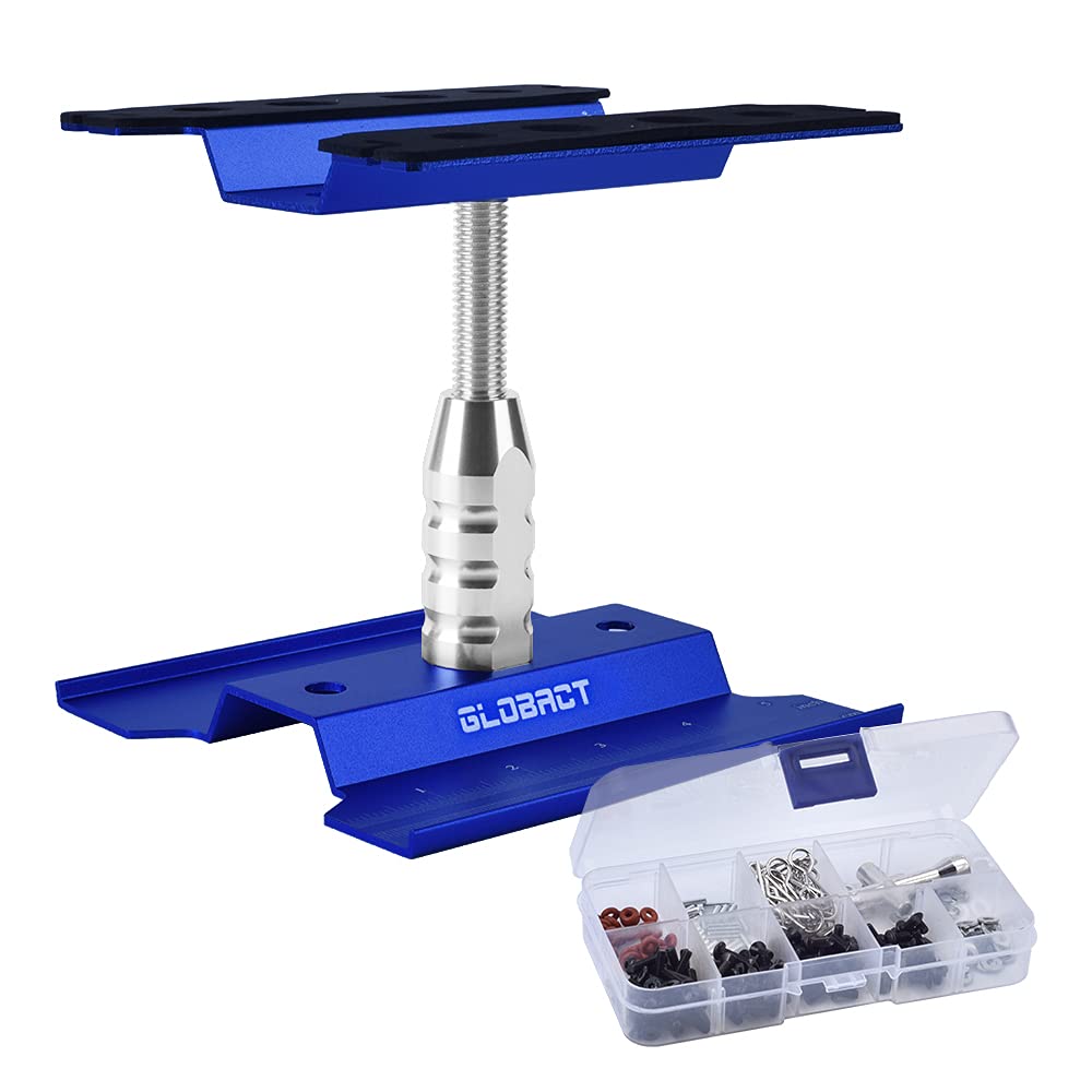 Globact Aluminum Alloy RC Car Repair Work Stand Hobby Tool Set 360 Degree Rotation Lift Or Lower and 270PCS RC Screws Kit Repair Tool Box for 1/8 1/10 1/12 1/16 1/18 RC Car Truck Buggy(Blue)