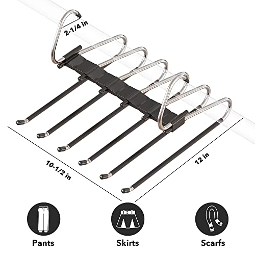Neatsure Pants Hangers Space Saving 2 Pack, 6 Tier Multi Purpose Closet Organizer Rack for Jeans Trousers Scarves Leggings Skirts