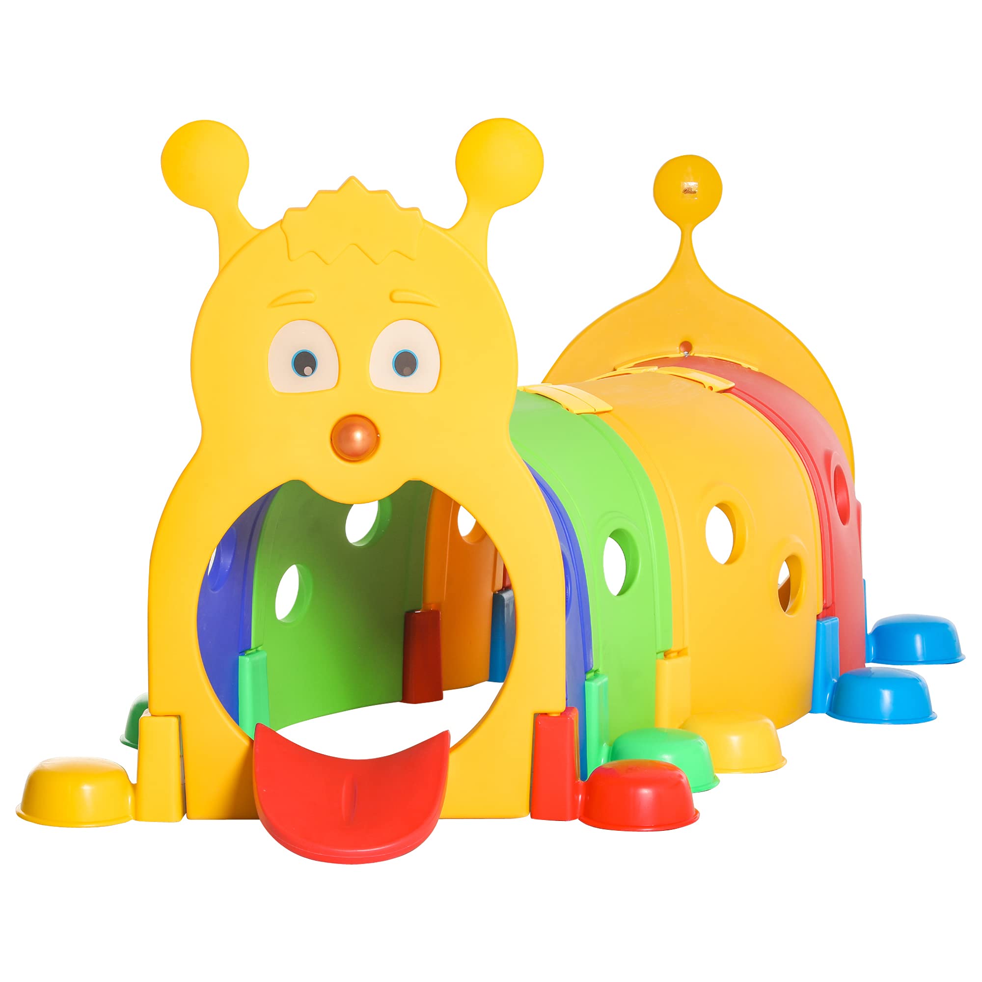 Qaba Caterpillar Tunnel for Kids, Outdoor Indoor Climb and Crawl Through, Play Equipment for Toddler 3-6, 4 Sections, for Daycare, Preschool, Playground, Multicolor