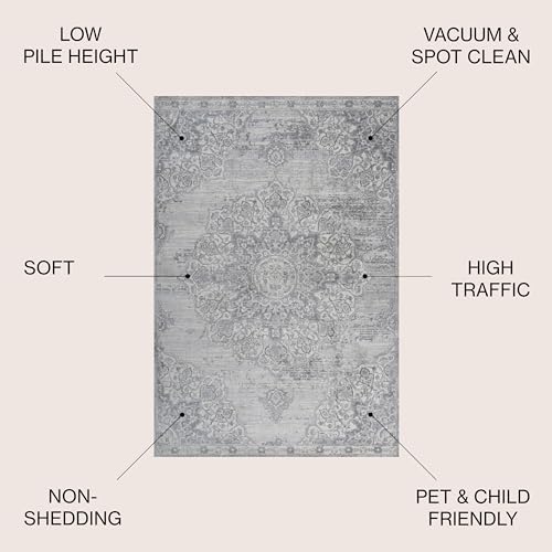 JONATHAN Y MDP103B-8 Modern Vintage Moroccan Medallion Indoor Area-Rug Country Easy-Cleaning Bedroom Kitchen Living Room Non Shedding, 8 X 10, Light Gray
