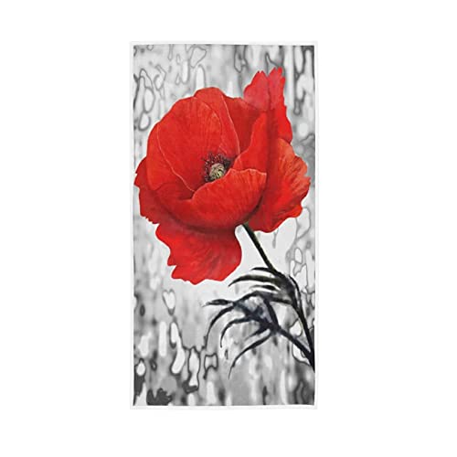 KOCOART Spring Red Poppies Kitchen Hand Towel Vintage Flower Summer Fingertip Towel Guest Towel for Bathroom Decor 16x30 in Soft Multipurpose Dishcloth Face Cloth for Beach Spa Gym Sport