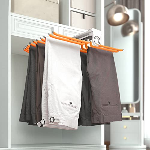 Pull Out Pants Rack for Closet 22 Arms, Pull Out Trousers Rack, 22.8”x18.1”x5.1”, Multi Functional Pull Out Pants Hanger Organizers, Dampening Buffer Sliding Rail, Maximum Load 33lbs, Orange