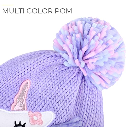 accsa Kids Knit Unicorn Beanie Hat with Gloves Girls Winter Beanie Hat with Pom Pom