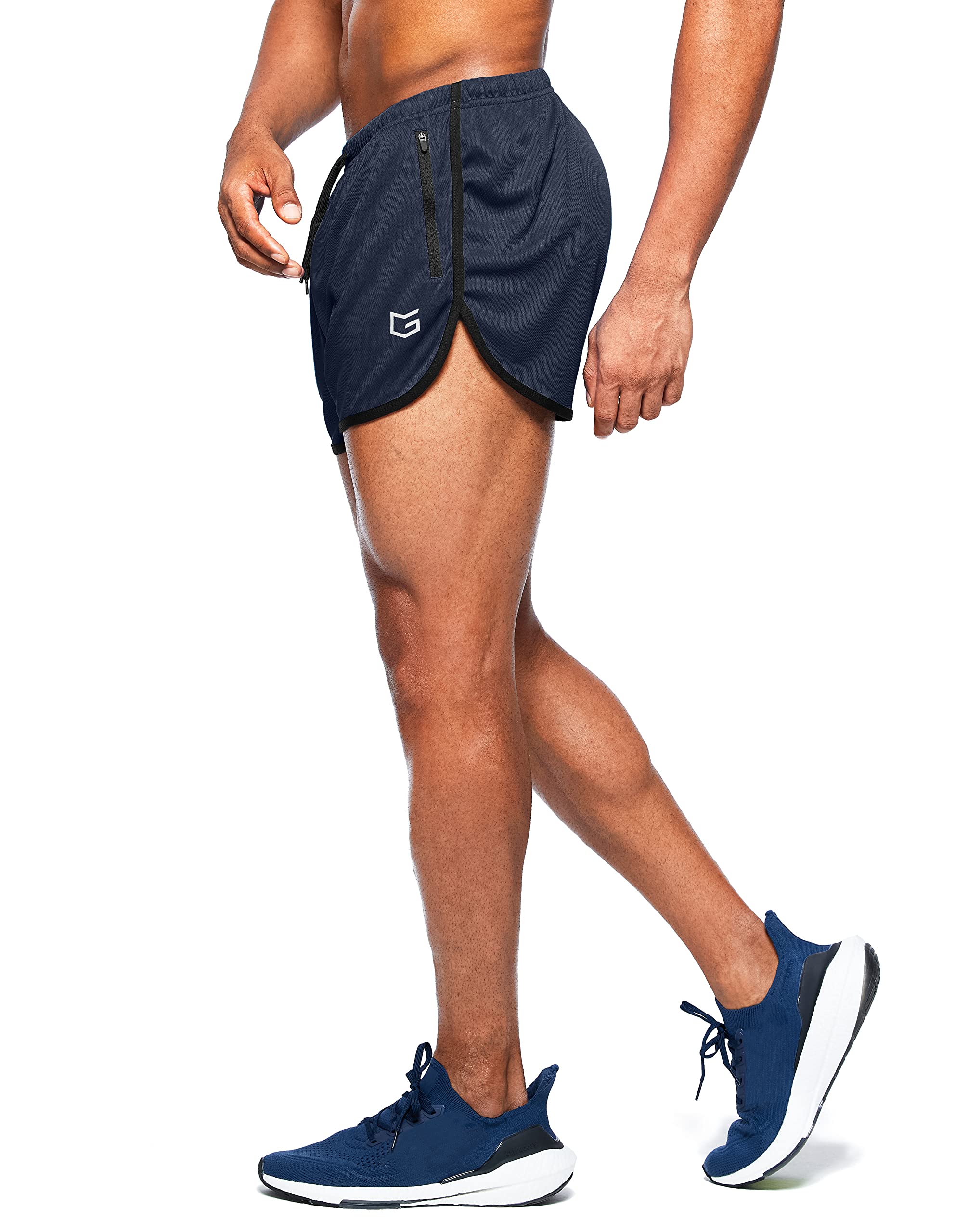 G Gradual Men's Running Shorts 3 Inch Quick Dry Gym Athletic Jogging Shorts with Zipper Pockets (Navy, X-Large)