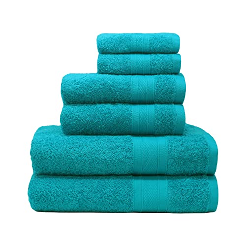 TRIDENT 6 Piece Bath Towels Set for Bathroom - 2 Bath Towel, 2 Hand Towel, 2 Washcloth 100% Cotton Soft and Plush Highly Absorbent, Soft Towel for Hotel & Spa - Aqua Green Teal