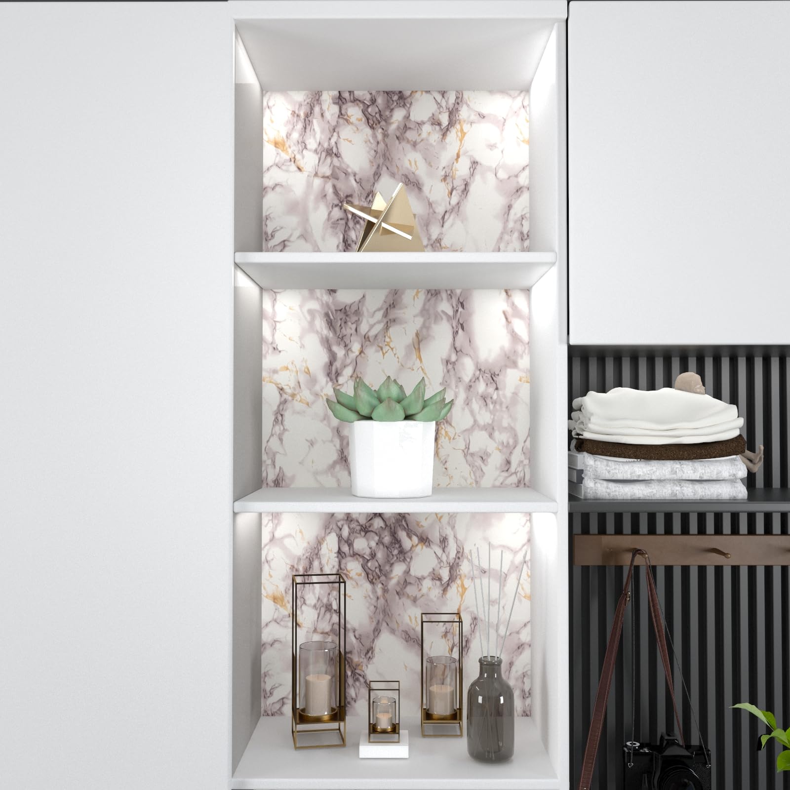 VIOPVERY White Marble Wallpaper Peel and Stick 15.7"x393" White Wall Paper Pull and Stick Contact Paper for Countertops Waterproof Self-Adhesive Marble Contact Paper for Kitchen Desk Cabinet Decor